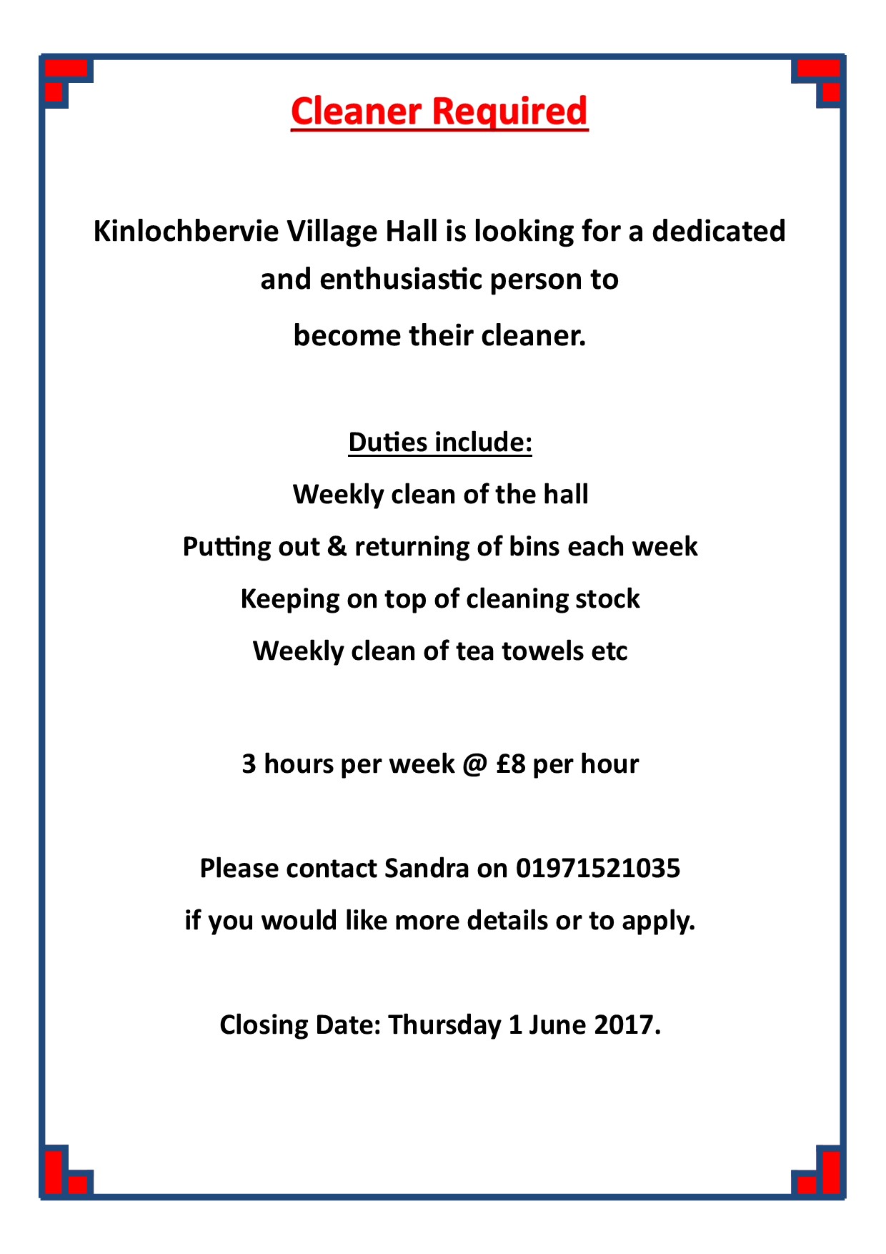 Kinlochbervie Village Hall – Cleaner Required – Kinlochbervie Community ...
